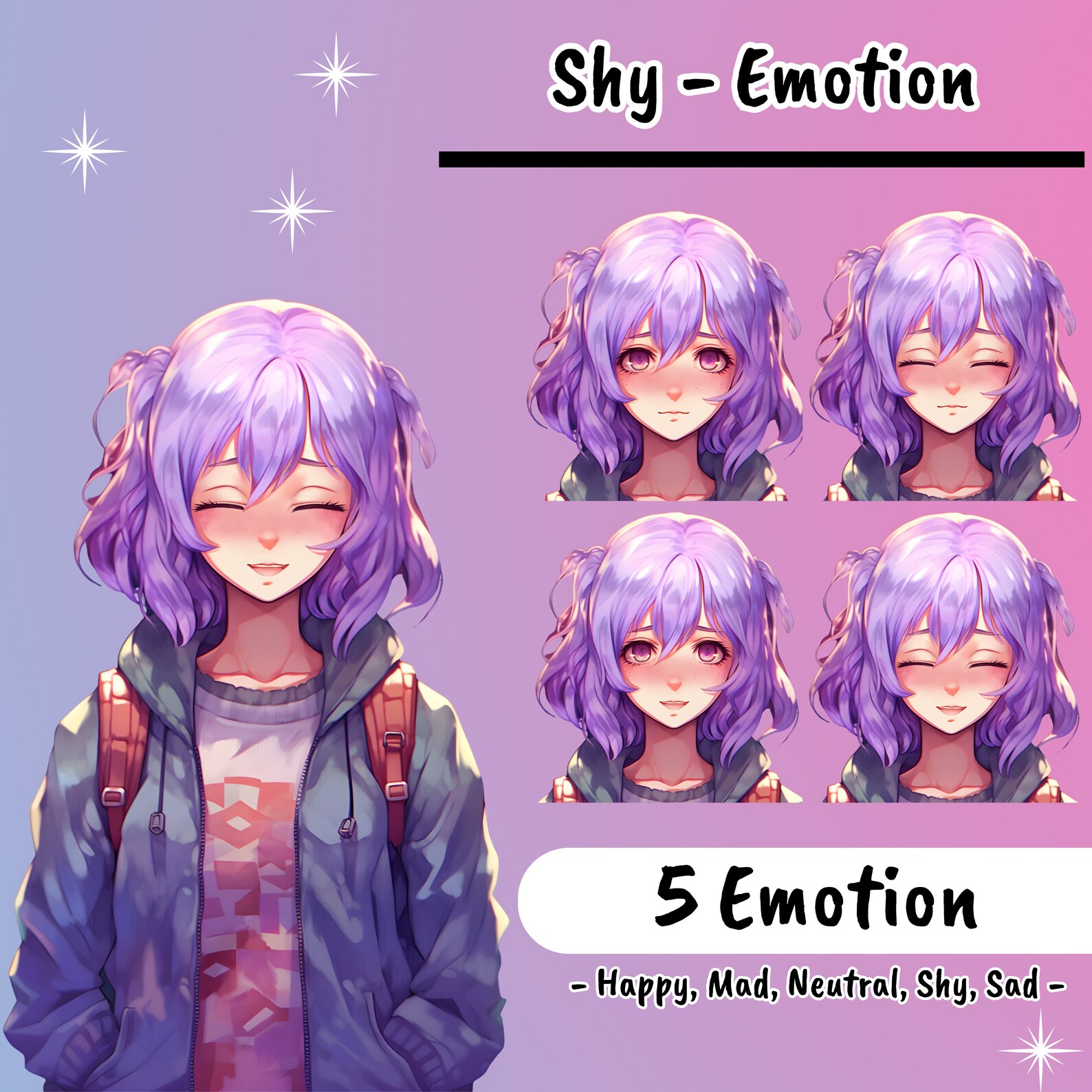 PNGTUBER Mia the Schoolgirl 5 Emotions Vtuber Premade - Etsy