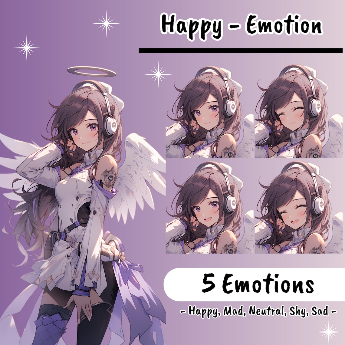PNGTUBER | Ella the Gaming Angel | 5 Emotions | Vtuber Premade Assets ...