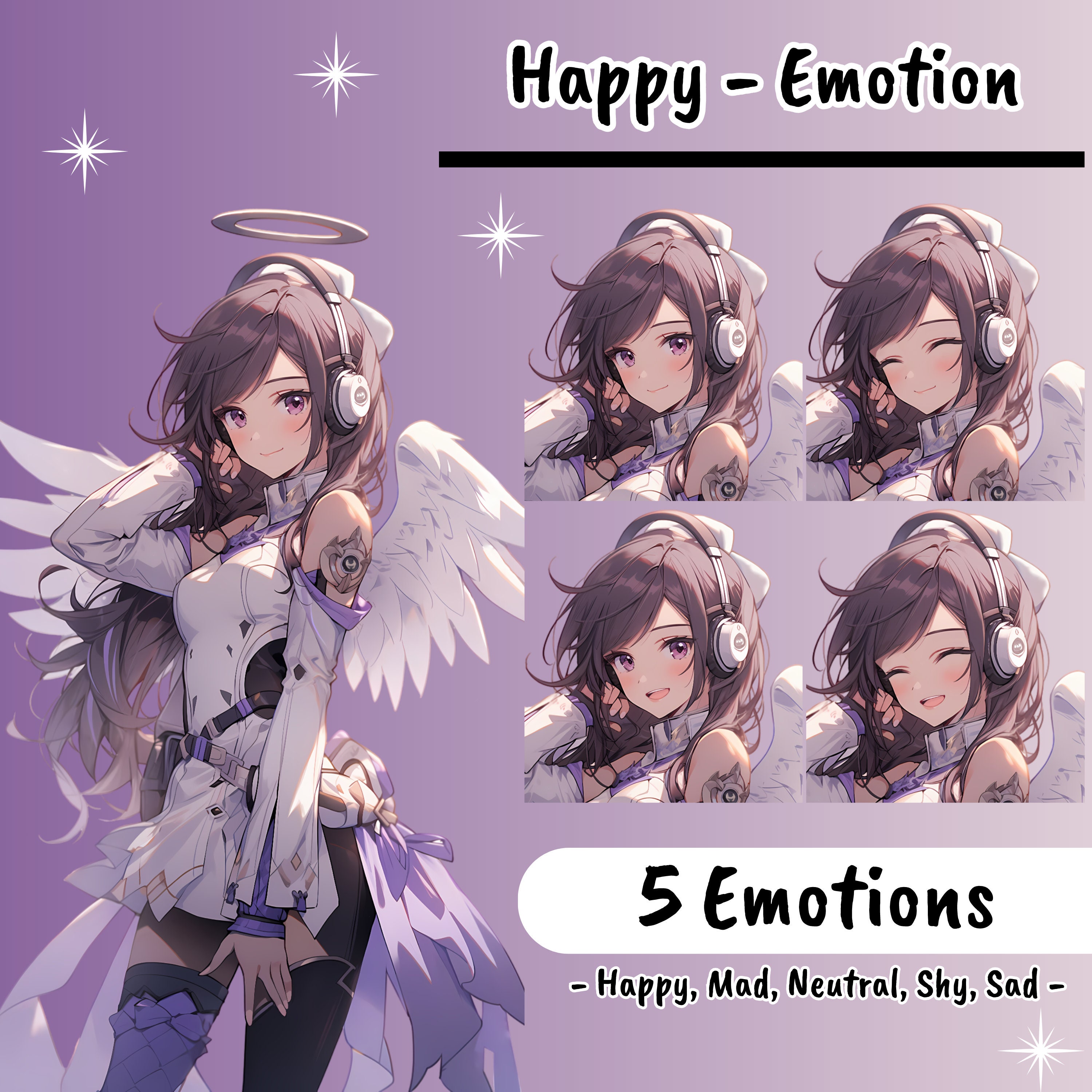 PNGTUBER | Ella the Gaming Angel | 5 Emotions | Vtuber Premade Assets ...