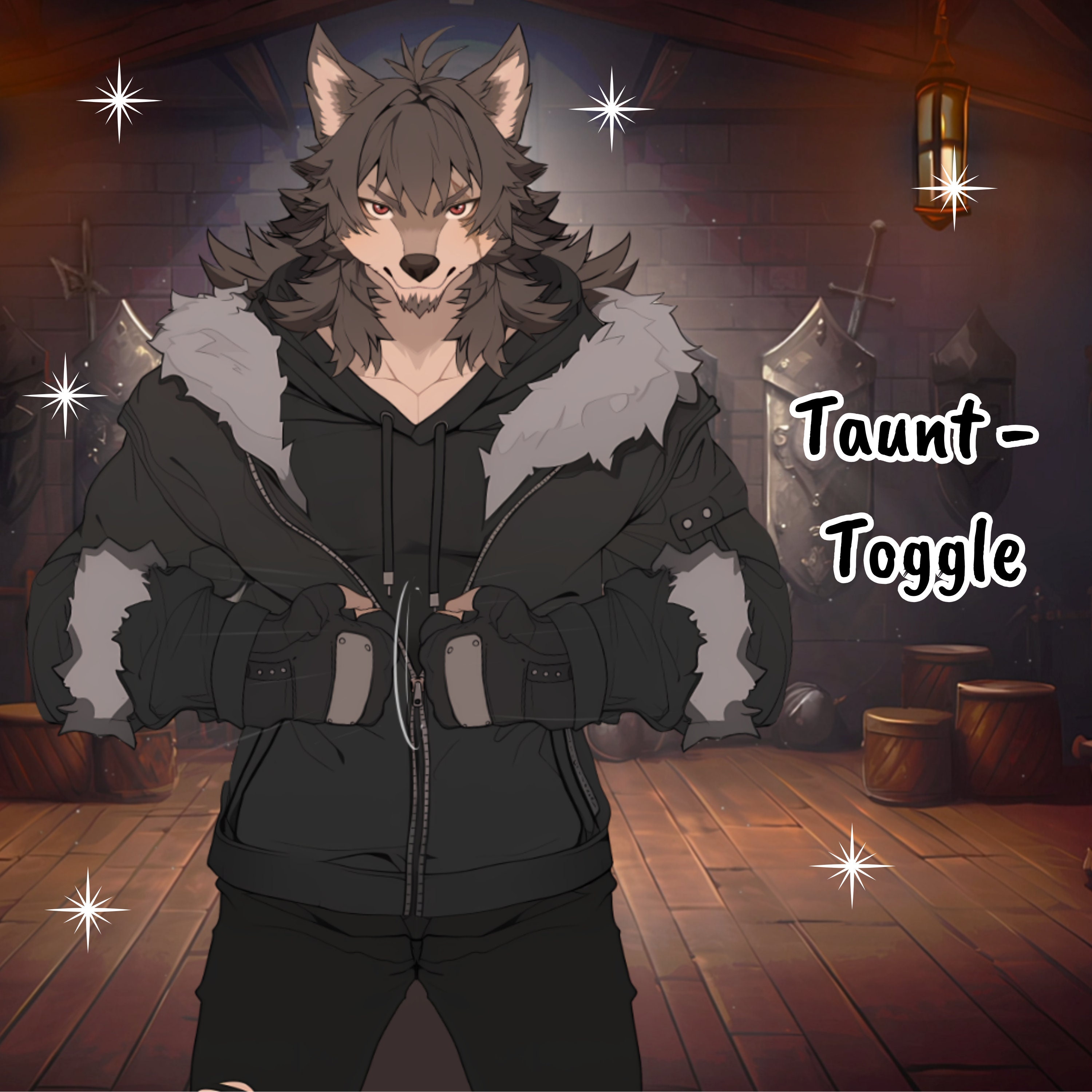 Vtuber Ferox, the Furry Wolf 9 Emotions / Toggles Live2d Model for Vtube Studio Premade for ...