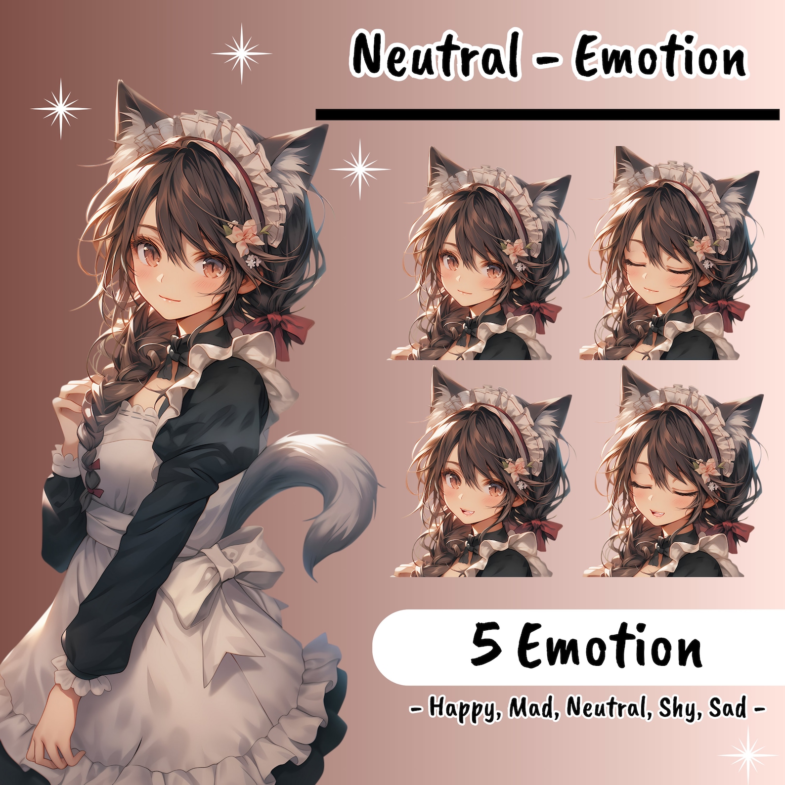 PNGTUBER Gina the Cat Maid 5 Emotions Vtuber Premade - Etsy