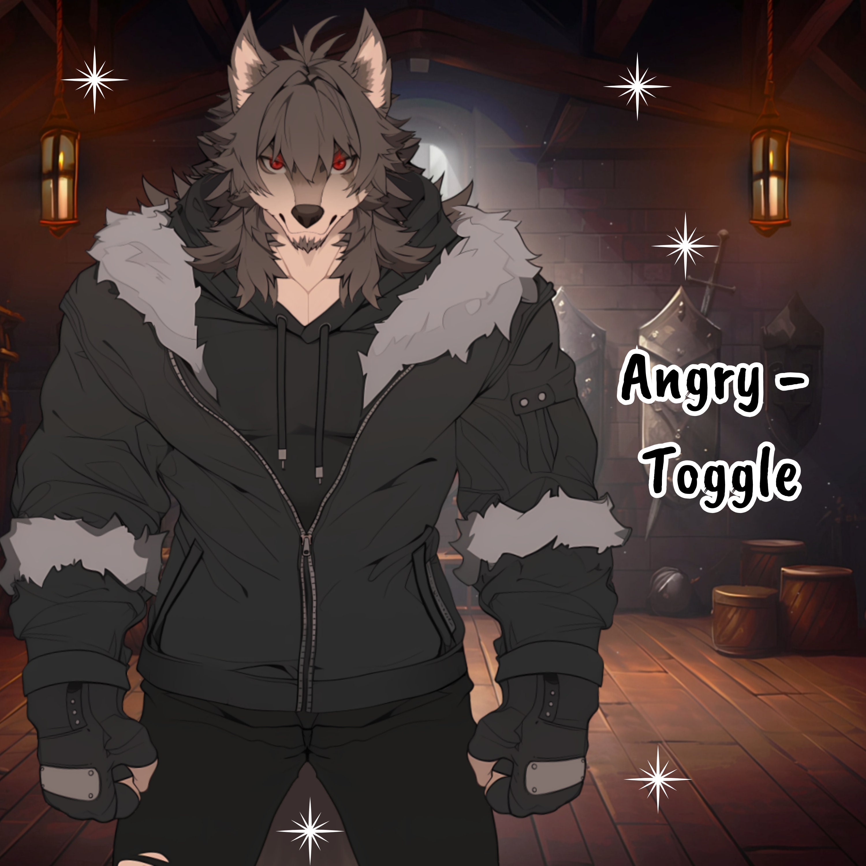 Vtuber Ferox, the Furry Wolf 9 Emotions / Toggles Live2d Model for Vtube Studio Premade for ...