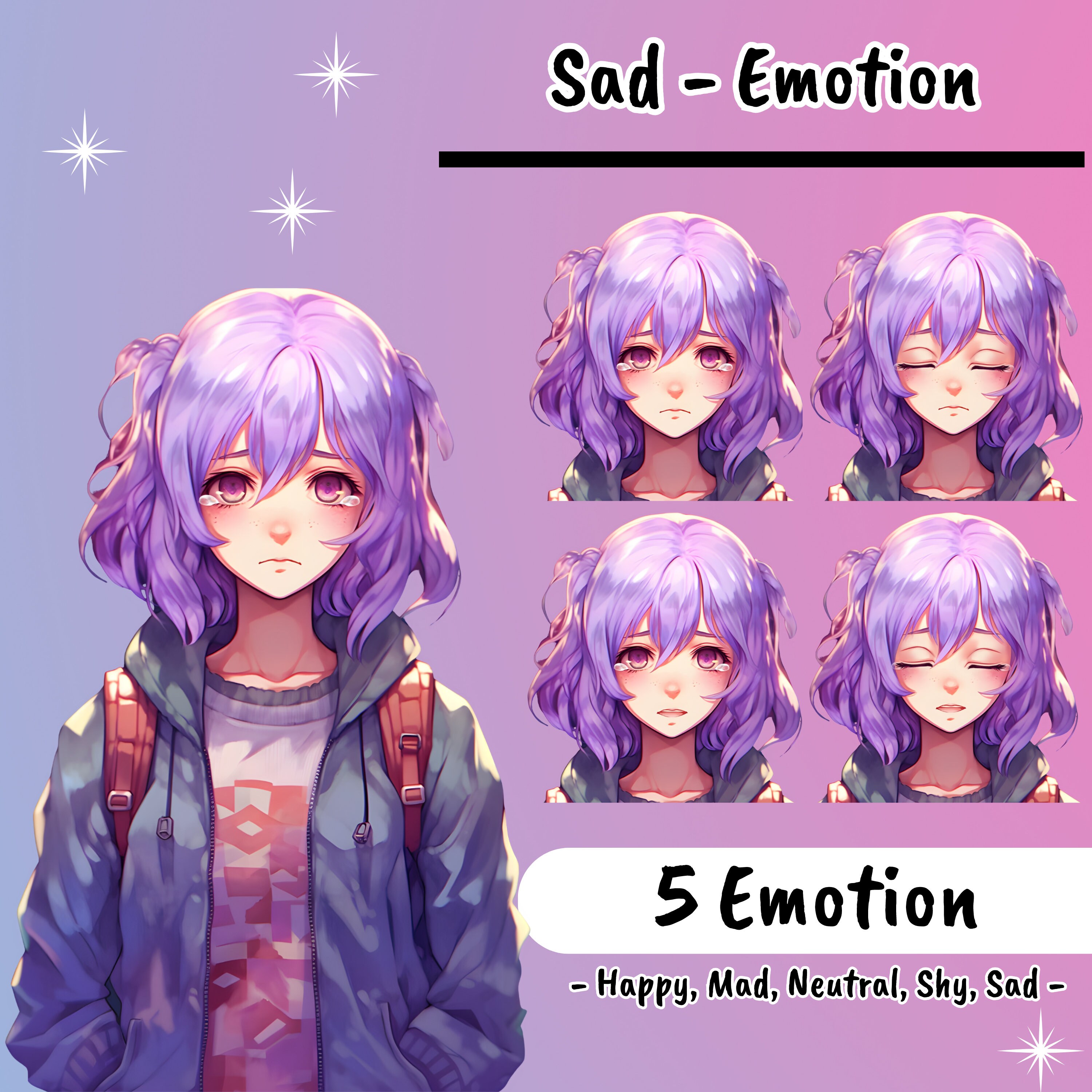 PNGTUBER | Mia the Schoolgirl | 5 Emotions | Vtuber Premade Assets for ...