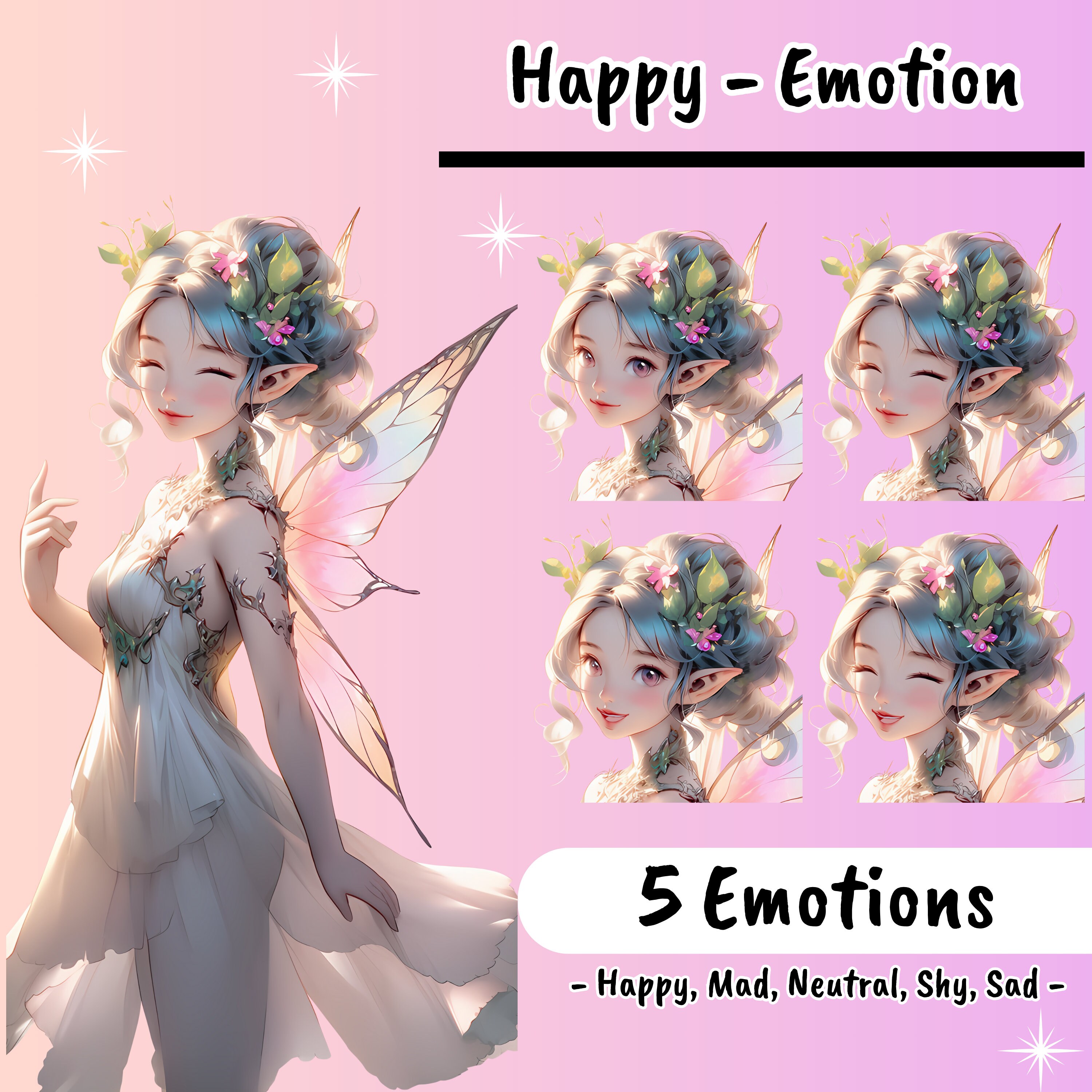 PNGTUBER Fey, the River Fairy 5 Emotions Vtuber Premade Assets for Streaming on Twitch, Kick ...