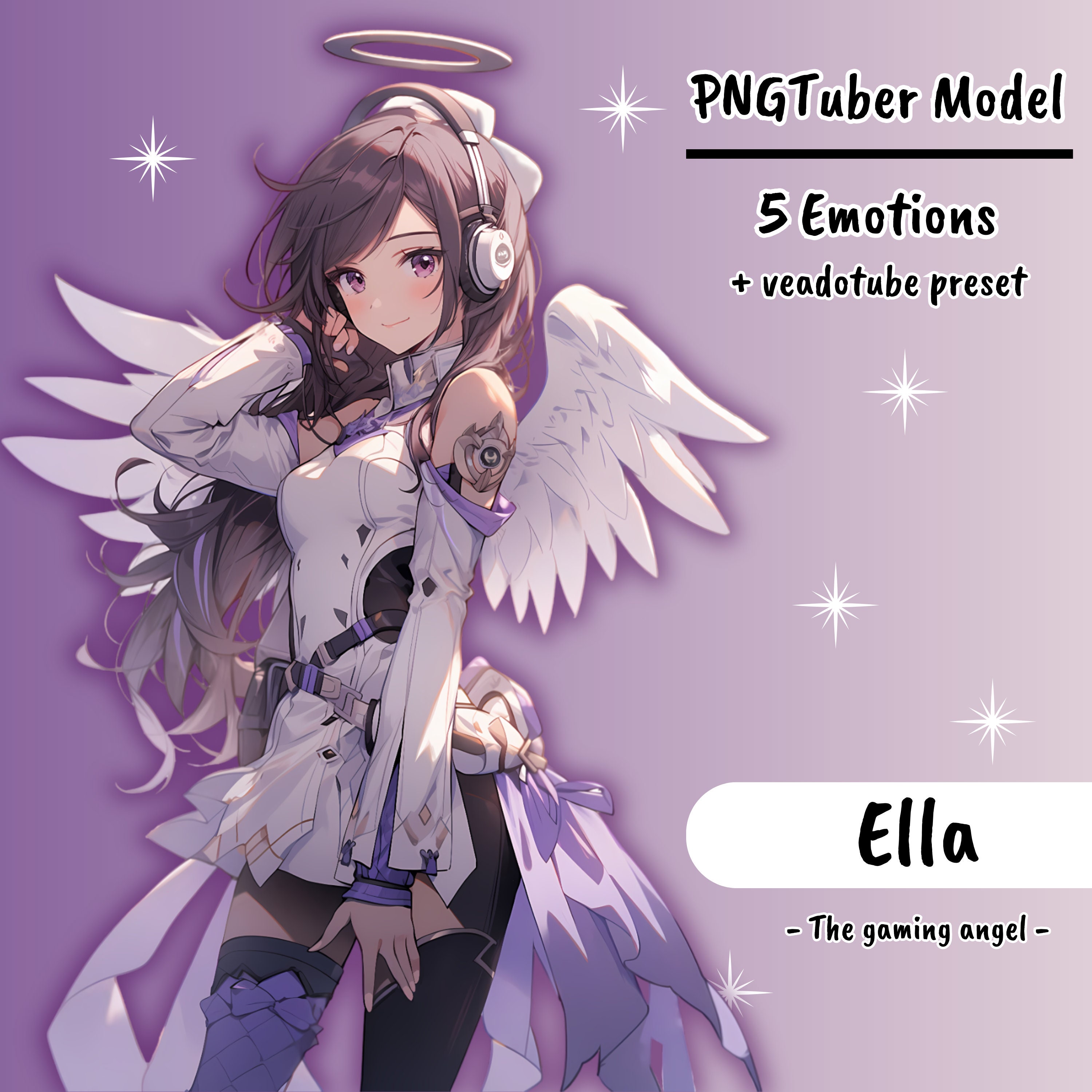 PNGTUBER Ella the Gaming Angel 5 Emotions Vtuber Premade Assets for ...