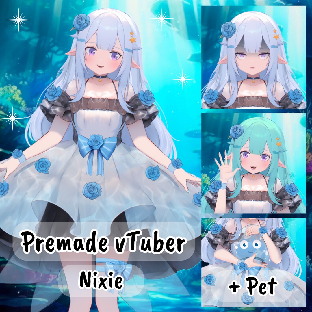 Vtuber | Nixie, the Ocean Girl | With Pet | 5 Emotions | 6 Toggles | Live2d Model for Vtube ...