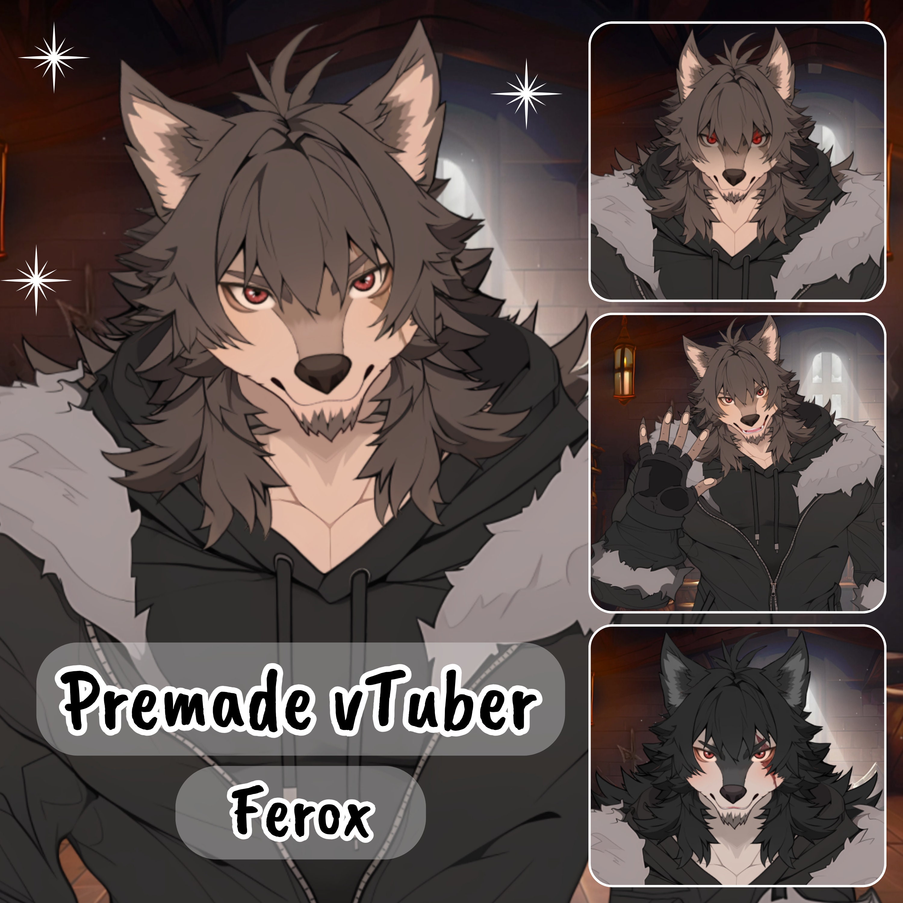 VTuber / Ferox, el lobo peludo / 9 emociones / toggles / Modelo Live2d para Vtube Studio ...