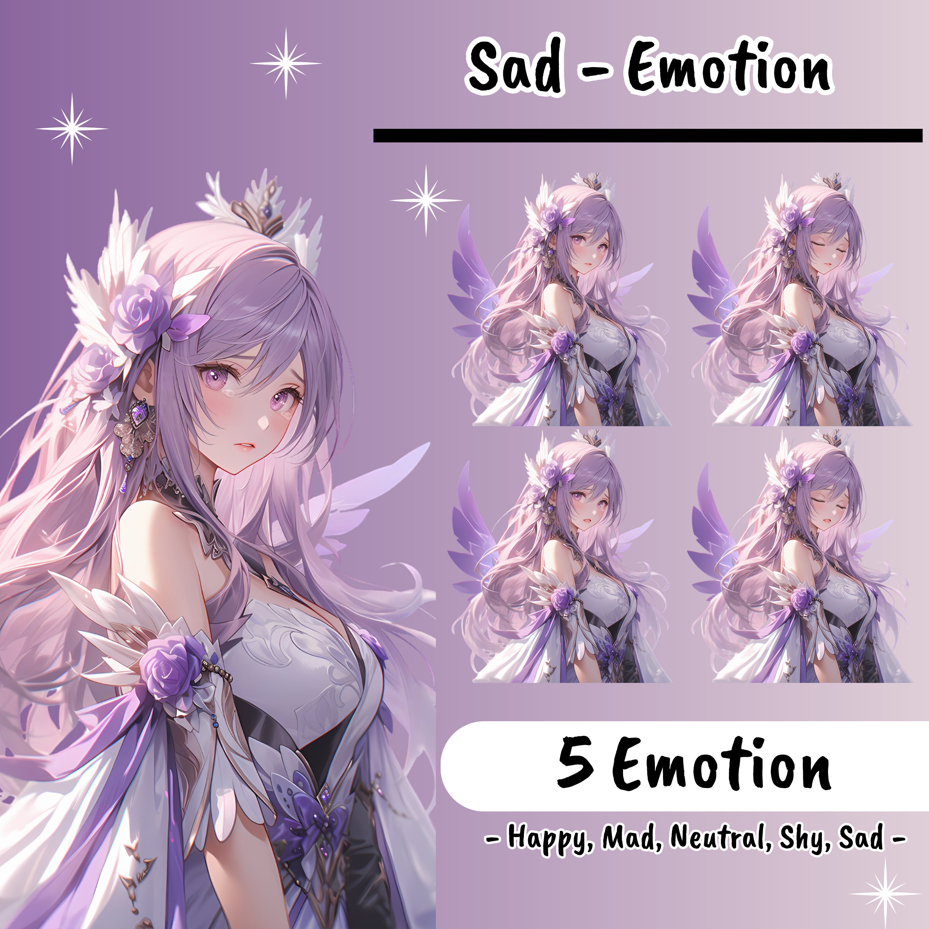 PNGTUBER | Emilia the Angel Queen | 5 Emotions | Vtuber Premade Assets ...