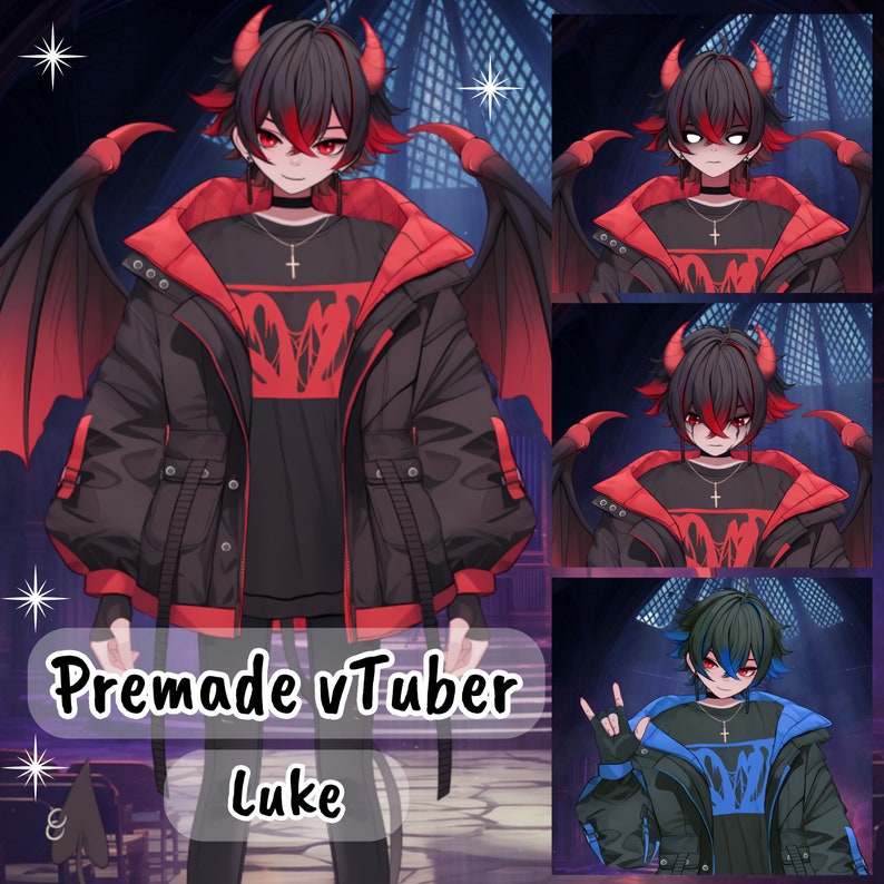 Vtuber Luke, the Demon Boy 10 Emotions / Toggles Live2d Model for Vtube ...