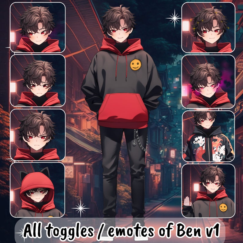 Vtuber Ben V2, the Hoody Lover 22 Emotions / Toggles Live2d Model for Vtube Studio Premade for ...