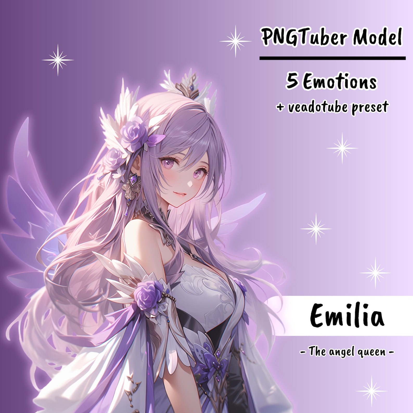 PNGTUBER | Emilia the Angel Queen | 5 Emotions | Vtuber Premade Assets ...