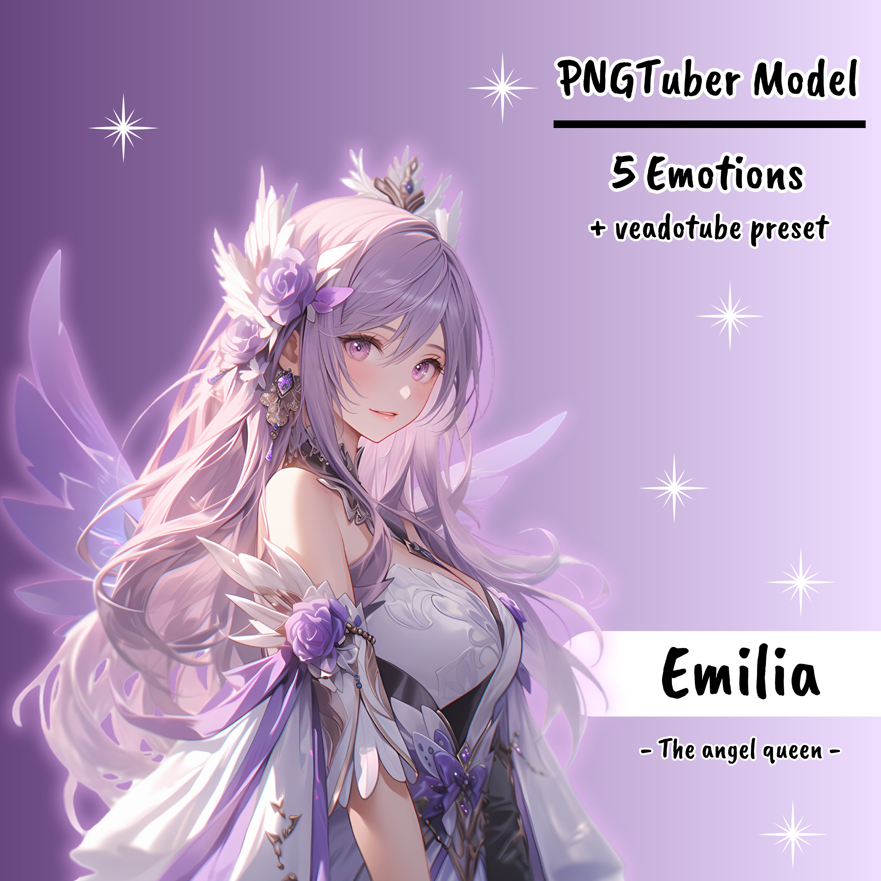 PNGTUBER | Emilia the Angel Queen | 5 Emotions | Vtuber Premade Assets for Streaming on Twitch ...