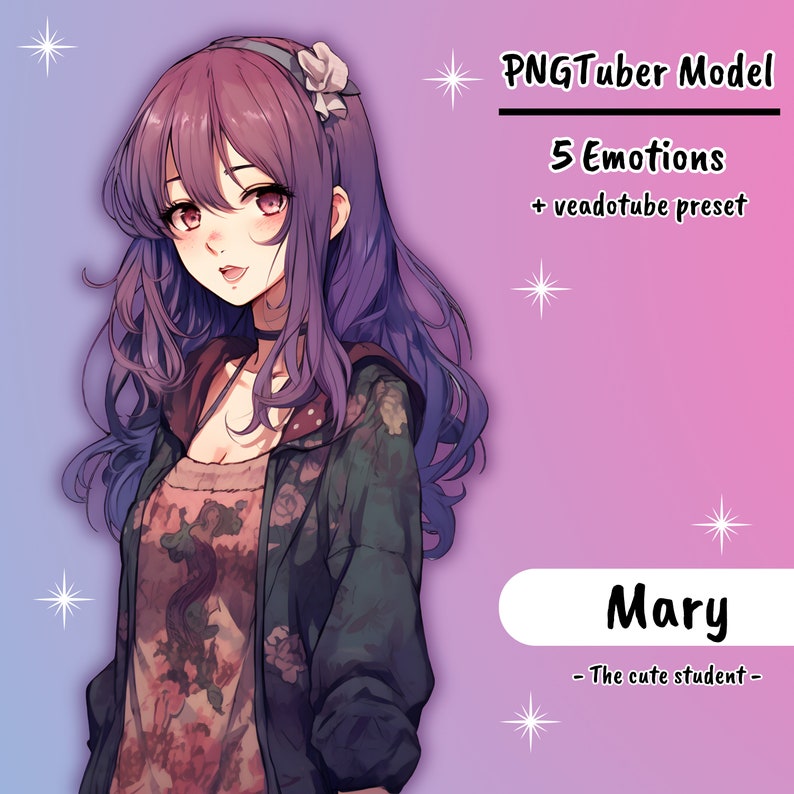 PNGTUBER Mary the Cute Student 5 Emotions Vtuber Premade Assets for ...