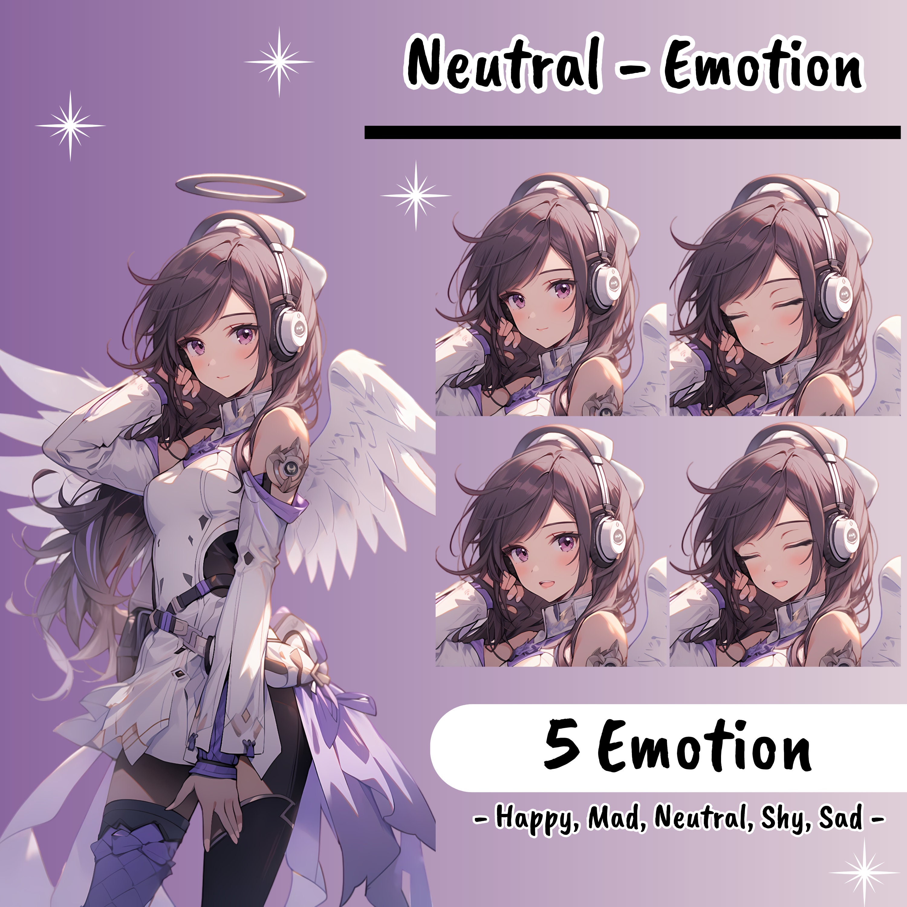 PNGTUBER | Ella the Gaming Angel | 5 Emotions | Vtuber Premade Assets ...