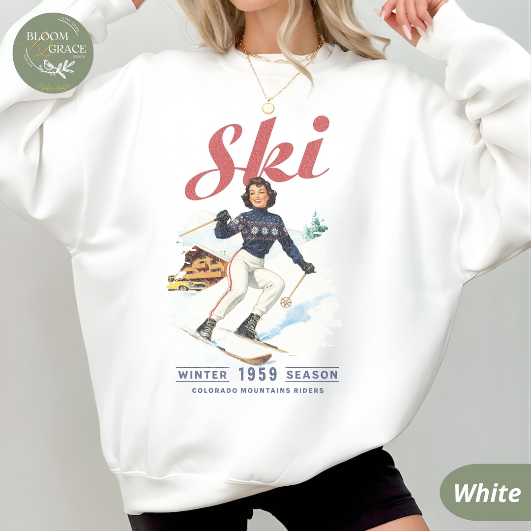 Vintage Ski Sweatshirt Retro Winter Skiing Sweater 1950s Ski Lodge ...