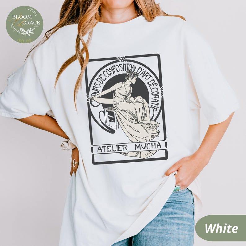 Alphonse Mucha Art Nouveau T-shirt: Boho Vintage Illustration Comfort ...
