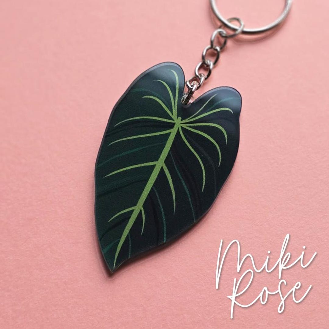 Philodendron Melanochrysum, House Plant, Keyring Bag Charm, Key Chain ...