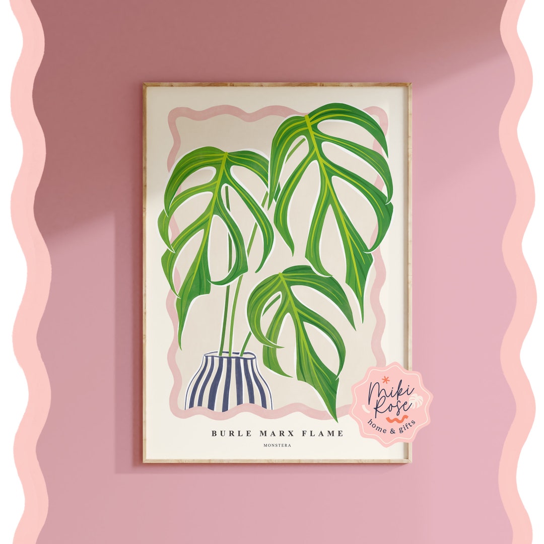Monstera Burle Marx Flame - Wavy Border, Houseplant Painting, Bold ...