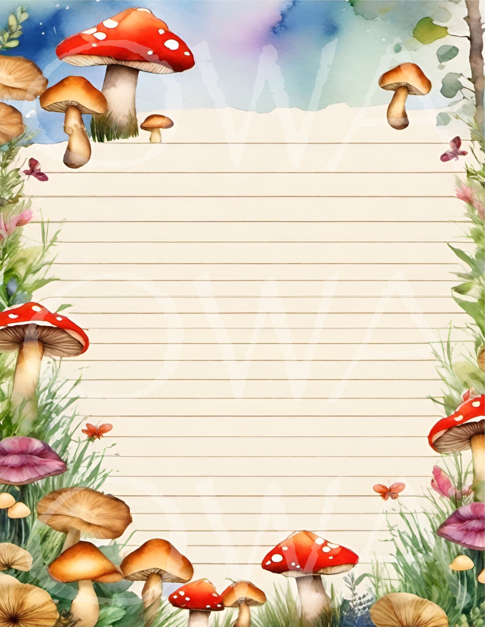 Fantasy Mushroom Lined Notebook Paper Instant Digital Download 8.5x11 ...