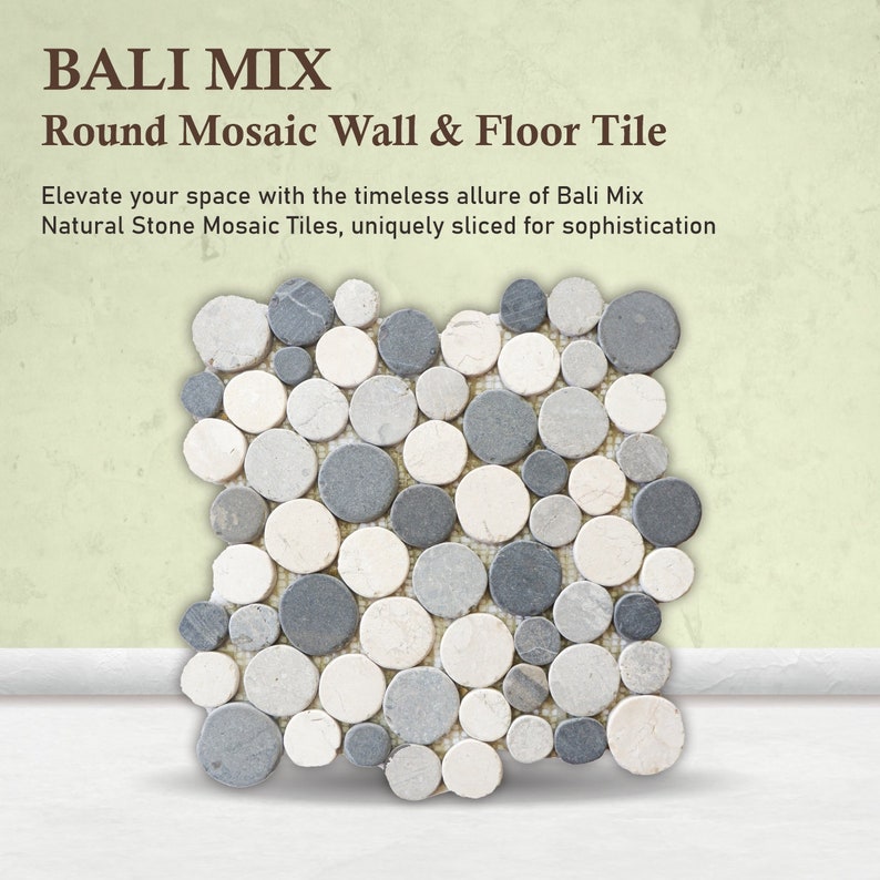 Round Natural Stone Mosaic Tile: Bathroom Floor & Wall Decor - Etsy