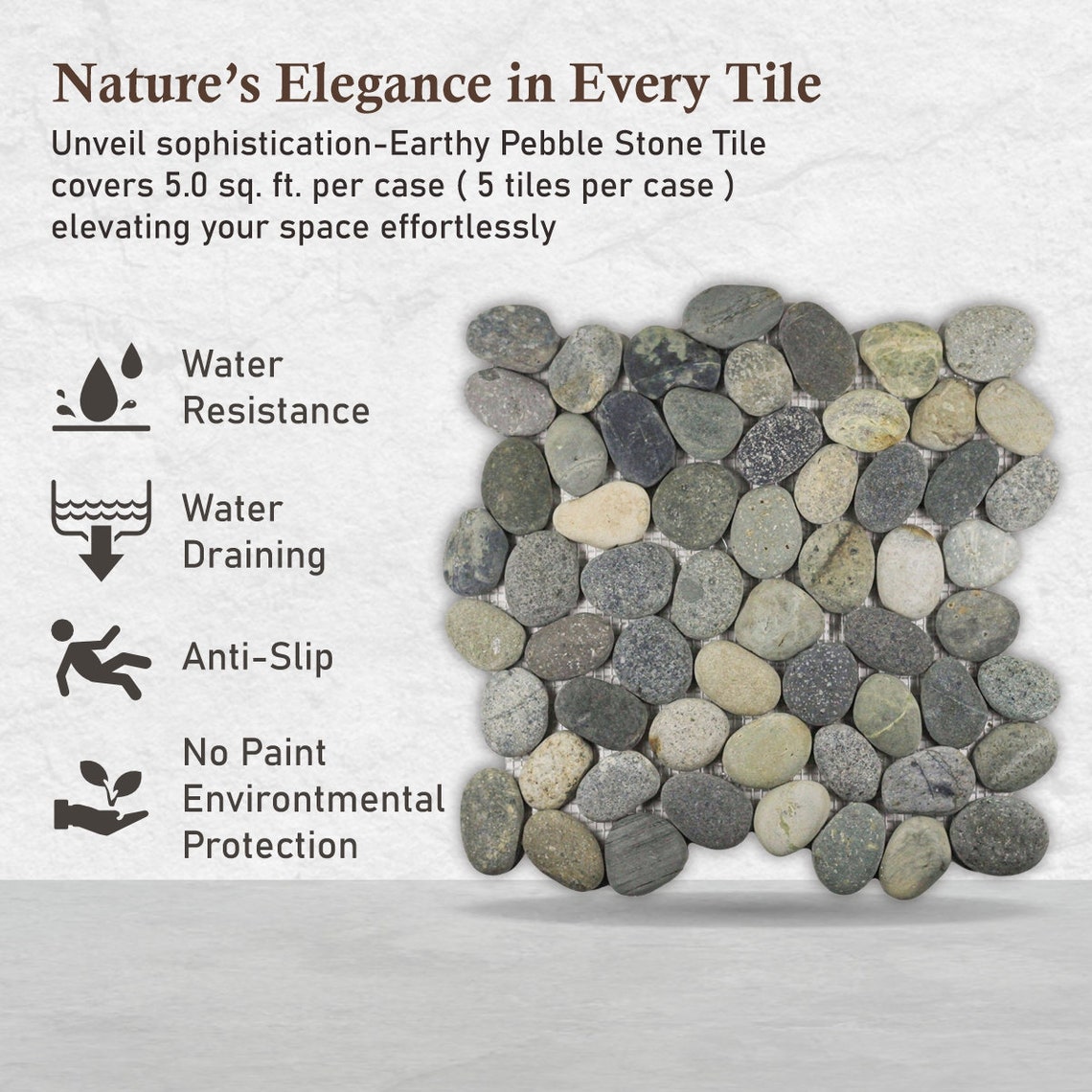 Mosaic Pebbles Tiles, Earthy Pebble Stone Wall Tile, Decorative ...