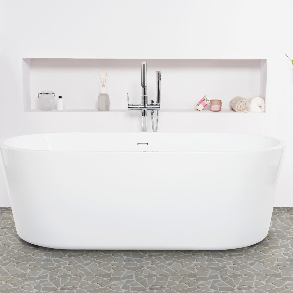 White Random Stone Marble Mosaic Wall and Floor Tile 11.4"x11.4" ( 5 ...