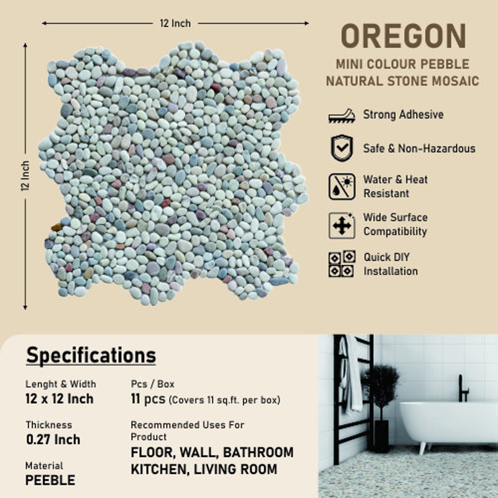 Natural Stone Colorful Tiles, Mosaic Tiles, Mini Pebble Mosaic Wall and ...