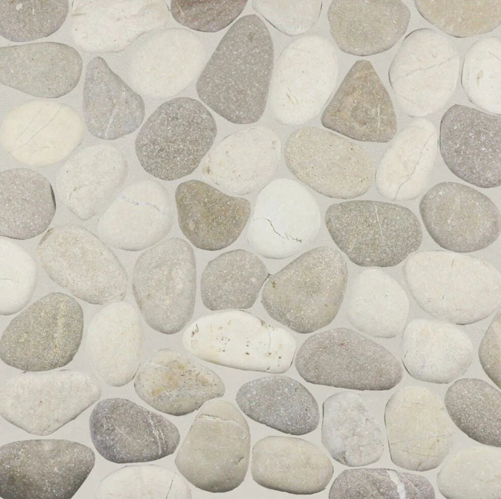 White Mosaic Tiles, Seasalt Pebble Natural Stone Mosaic Wall and Floor ...