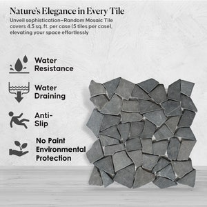 Grey Random Stone Marble Mosaic Wall and Floor Tile 11.4"x11.4" ( 5 ...