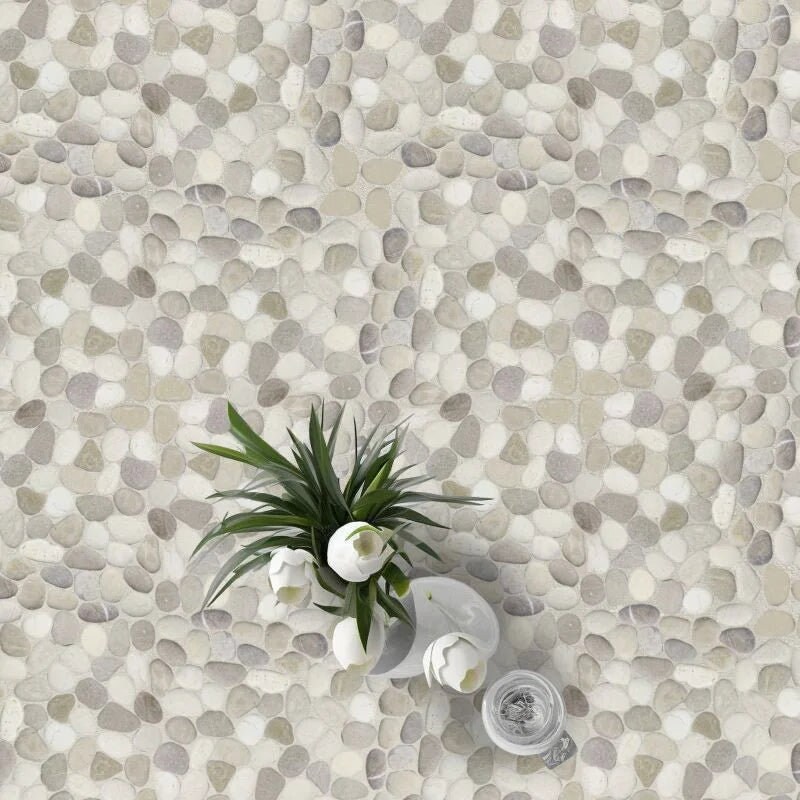 White Mosaic Tiles, Seasalt Pebble Natural Stone Mosaic Wall and Floor ...