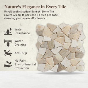 Sunset Random Stone Marble Mosaic Wall and Floor Tile 11.4"x11.4" ( 5 ...