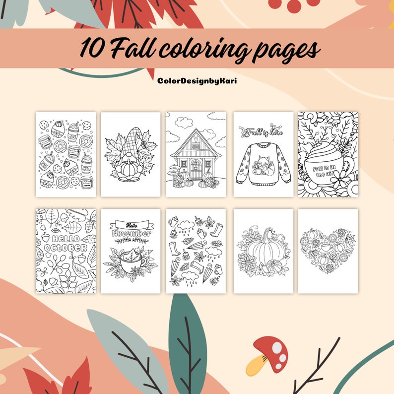 Fall Coloring Pages: Cozy Autumn Designs (PDF) - Etsy