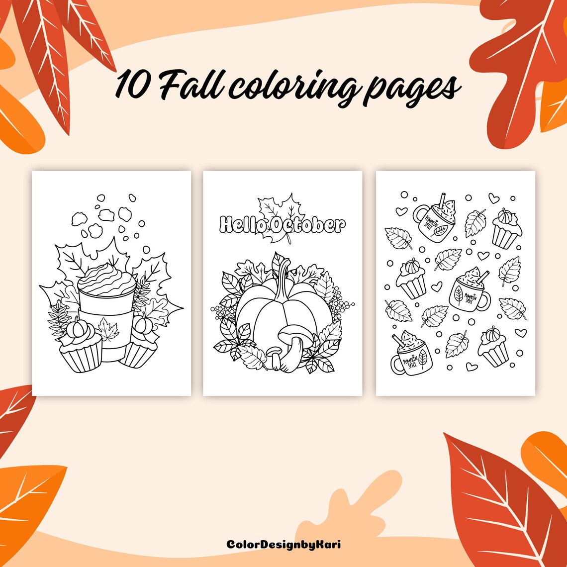 10 Fall Coloring Pages, Fall Coloring, Printable Coloring Pages, Adult ...