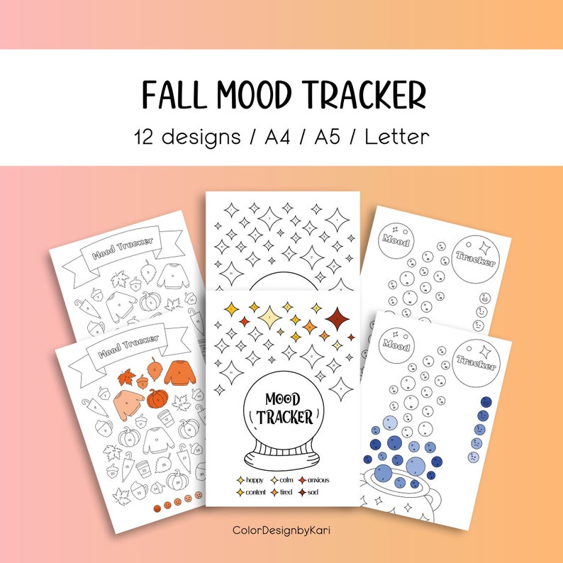 Fall Mood Tracker Printable: Autumn Coloring Pages (digital Download ...