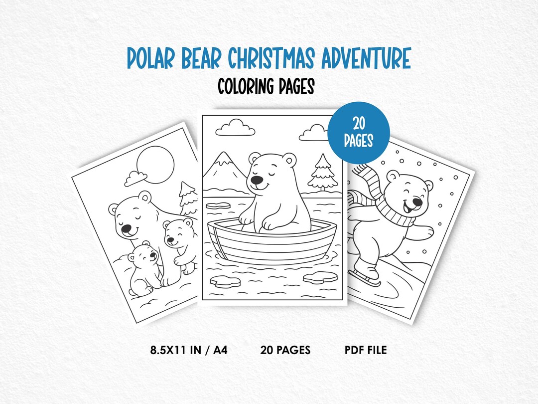 Polar Bear Christmas Coloring Pages | Winter Holiday Printable (PDF) - Etsy