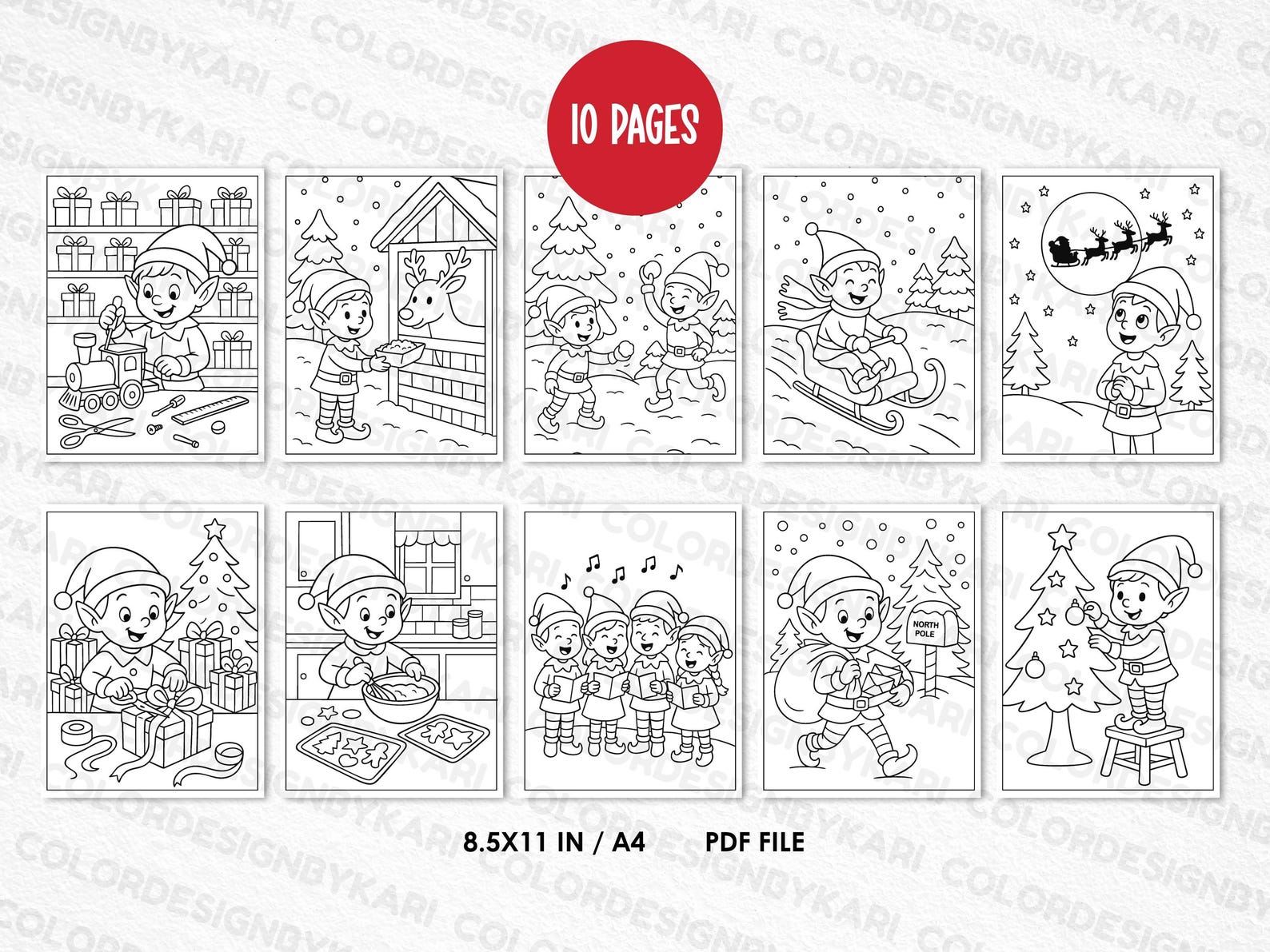 Elf Coloring Pages Printable PDF | Fantasy Elf Line Art | Kids & Adults ...