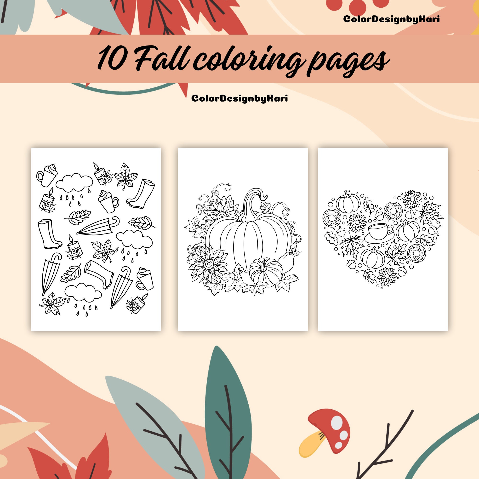 Fall Coloring Pages: Cozy Autumn Designs (PDF) - Etsy