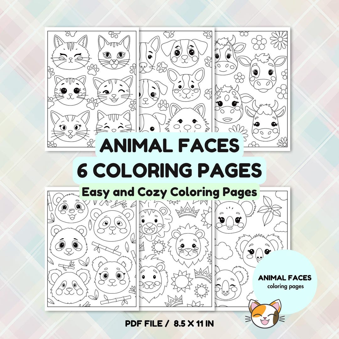 Animal Faces Coloring Pages, Easy Coloring Pages for Kids and Adults ...