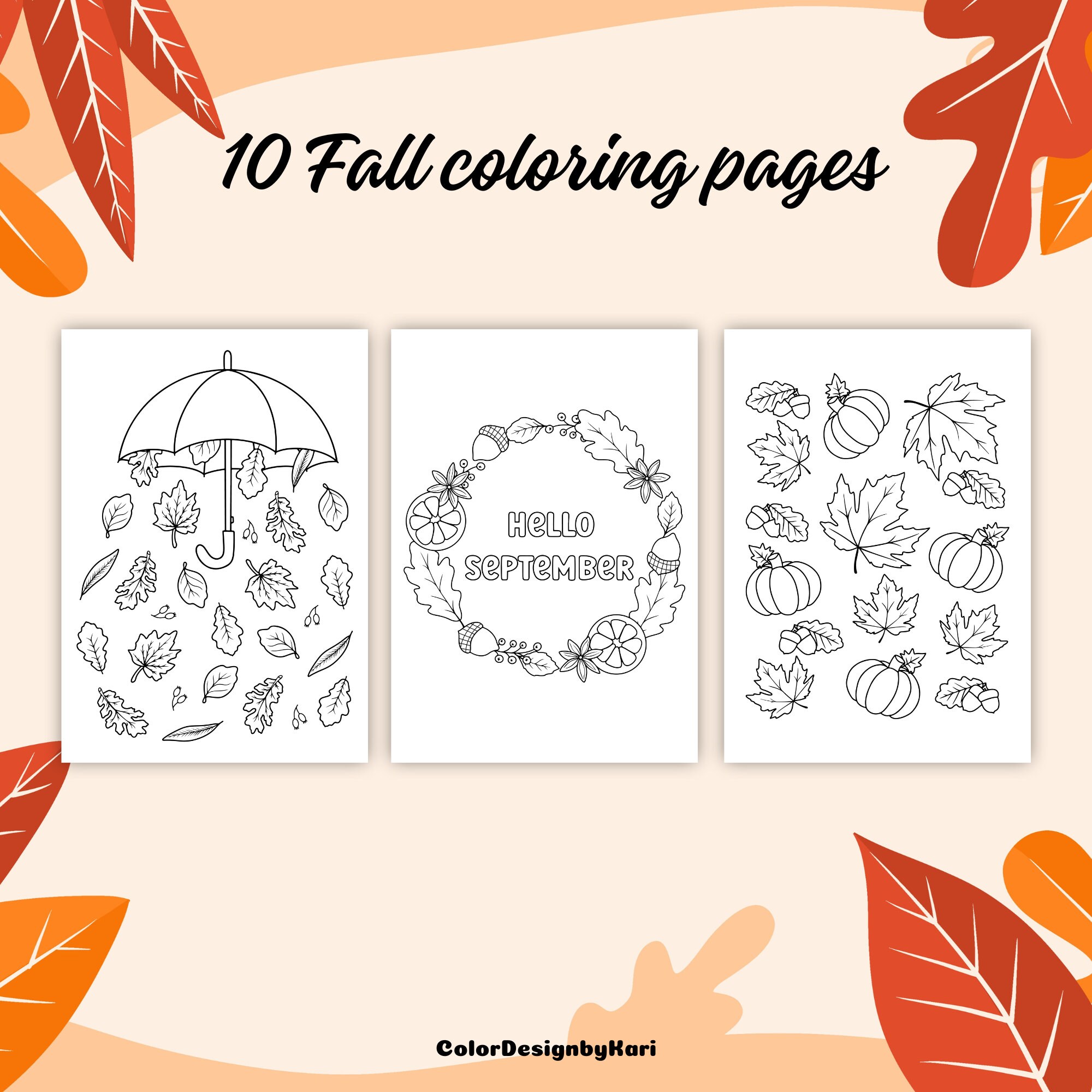 10 Fall Coloring Pages, Fall Coloring, Printable Coloring Pages, Adult ...