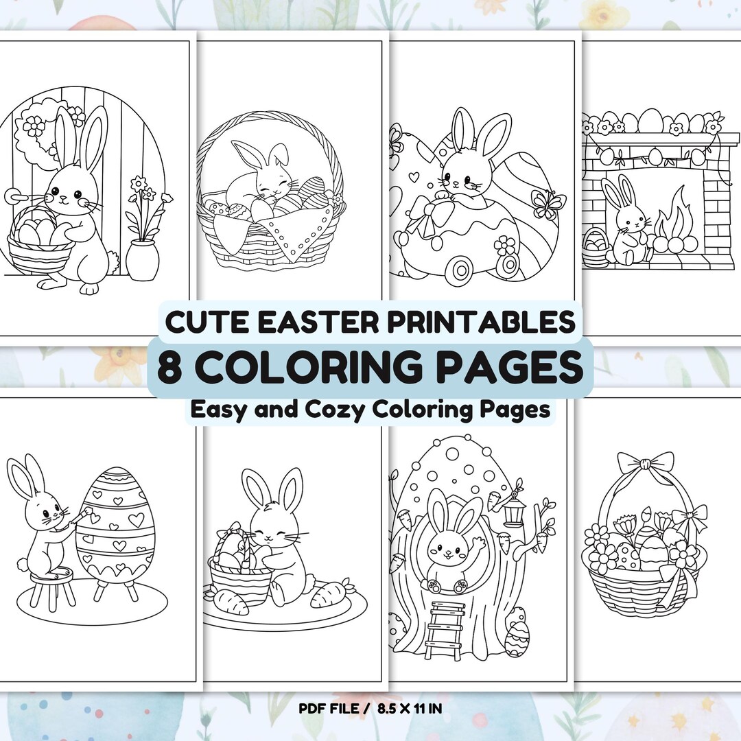 Kawaii Easter Coloring Pages: Bunny, Eggs, Spring Activity (PDF ...