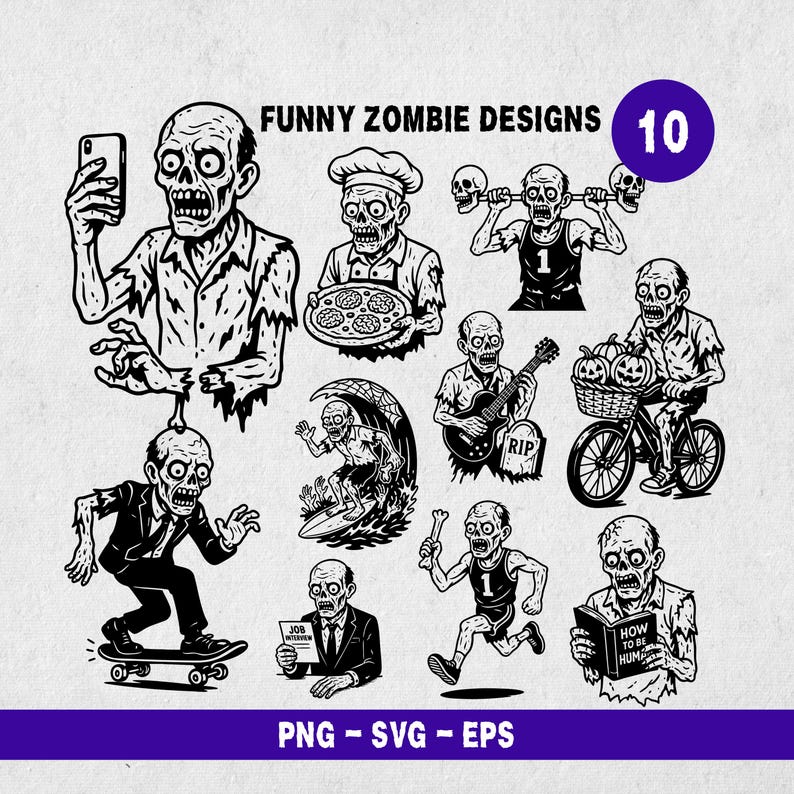 Funny Zombie SVG Bundle: 10 Halloween Designs (digital Download) - Etsy