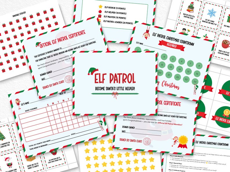 Elf Patrol Christmas Chore Chart | Kids Holiday Activity Kit (printable ...