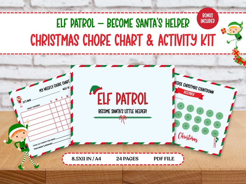 Elf Patrol Christmas Chore Chart | Kids Holiday Activity Kit (printable ...