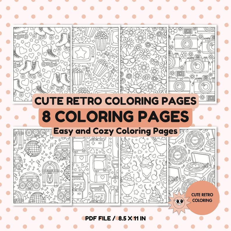 Retro Coloring Pages, Groovy Coloring Pages, Easy and Cozy Retro ...