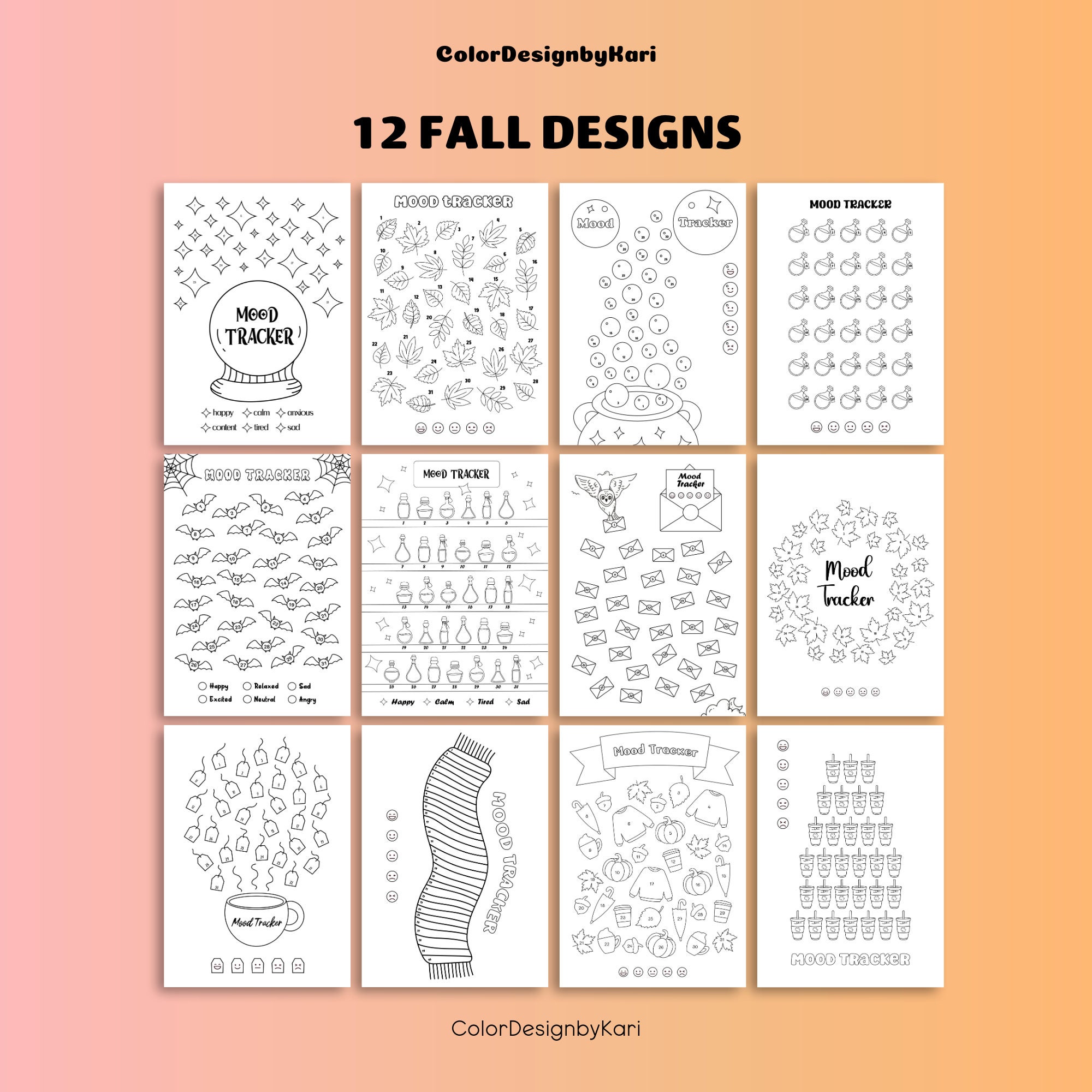 Fall Mood Tracker Printable: Autumn Coloring Pages (digital Download ...