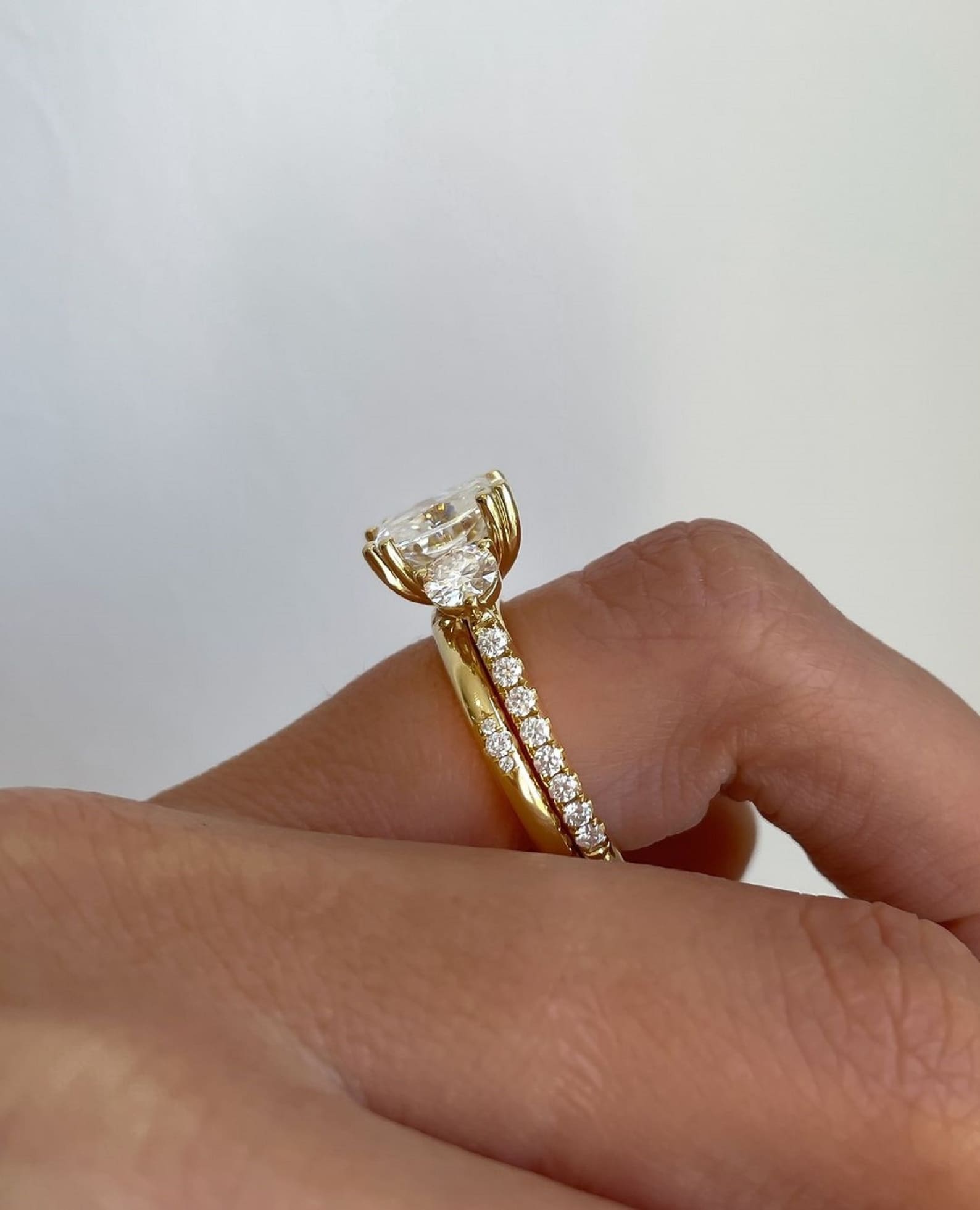 Elongated 2.45 CT Cushion Cut Moissanite Engagement Ring Set, Three Stone Wedding Ring Set ...