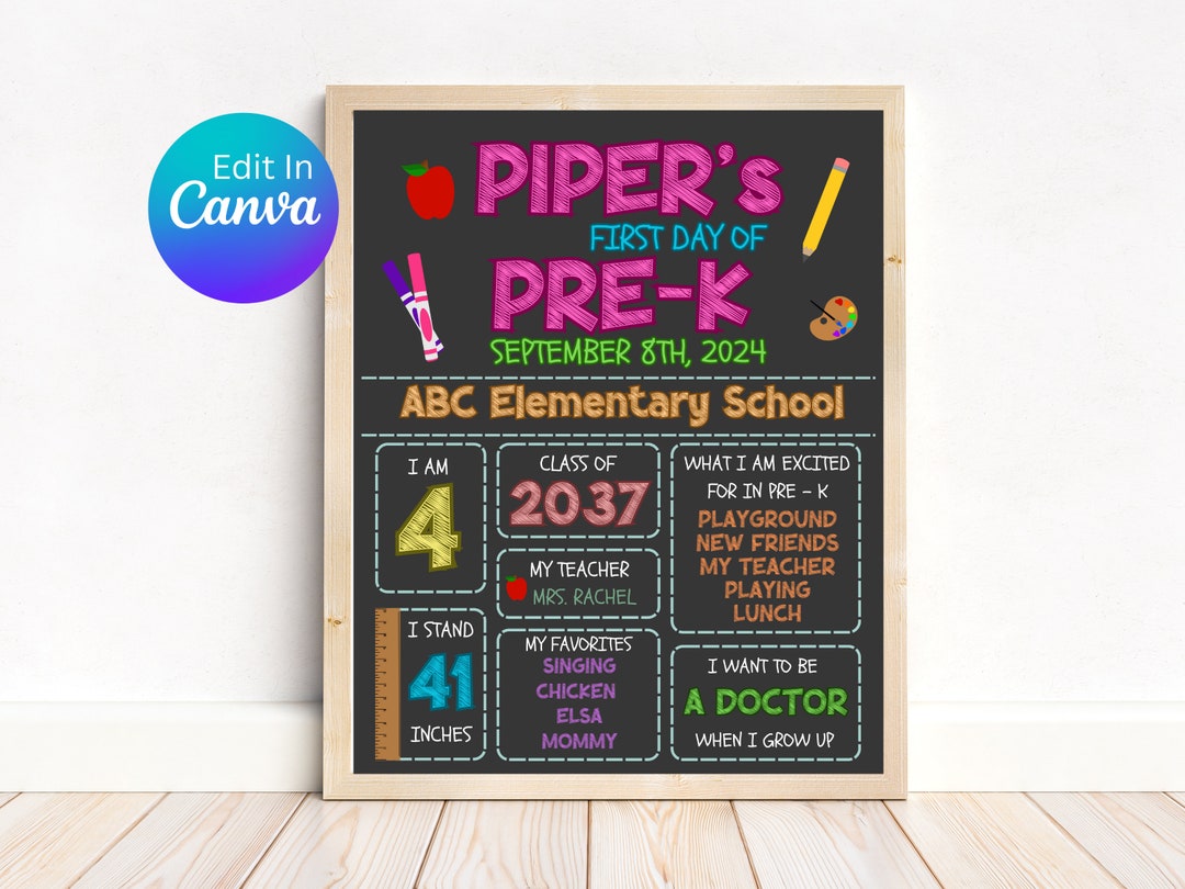 Chalkboard Back to School Sign Template, Editable First Day of School ...