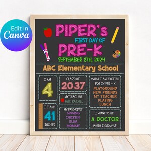Chalkboard Back to School Sign Template, Editable First Day of School ...