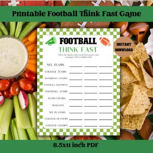 Football Think Fast Party Game, Printable Football Game, Football ...