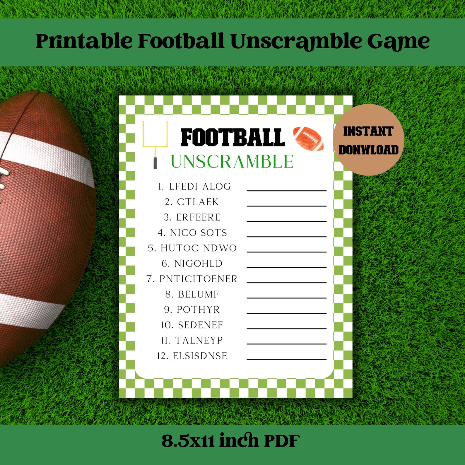 Printable Football Unscramble Game: Party Activity (PDF) - Etsy